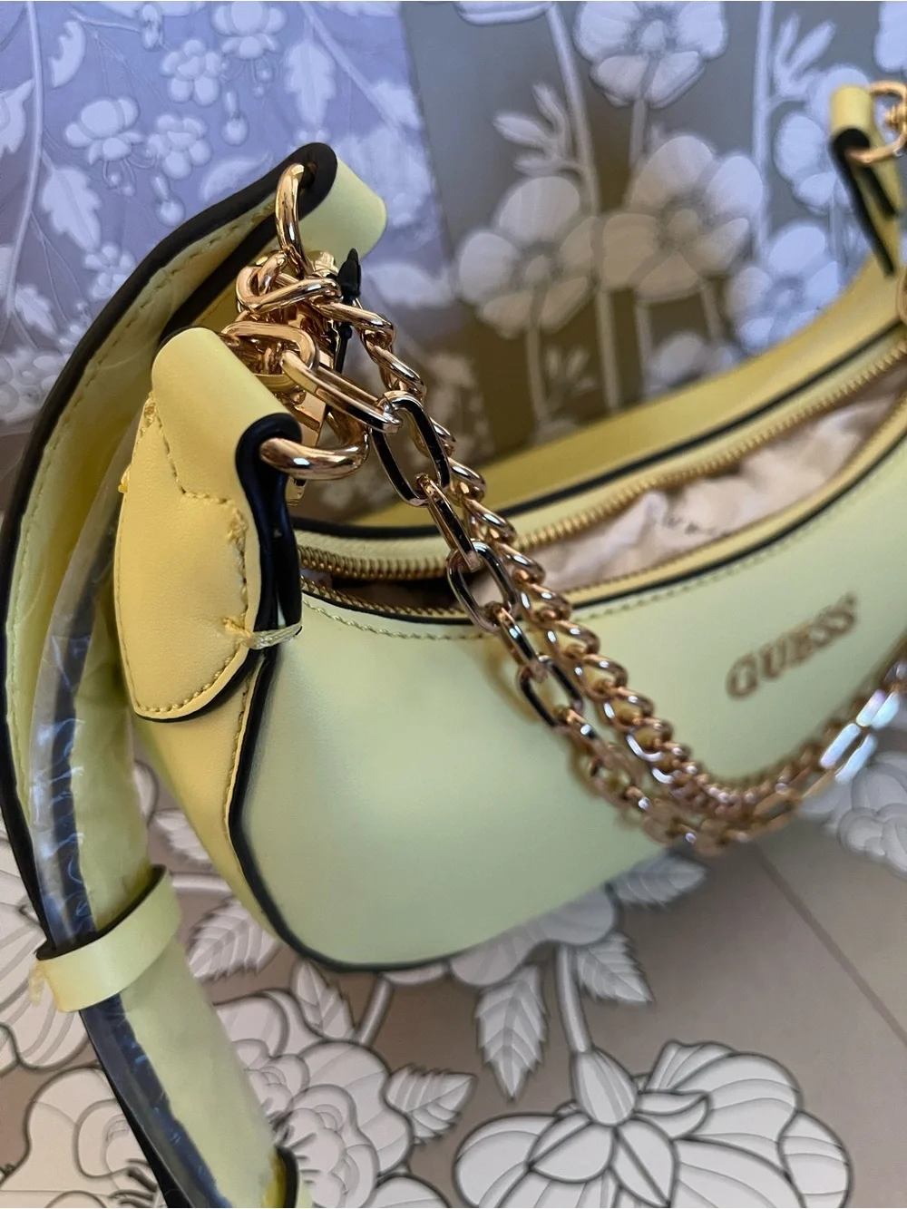 Guess | Bags | Guess Yellow Crescent Shoulder Bag With Gold Chain Nwt ...